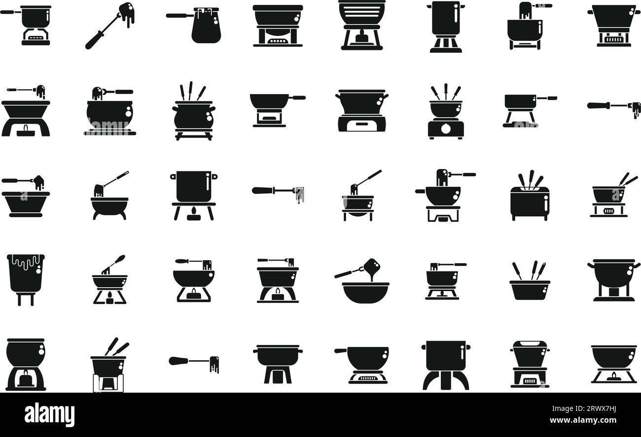 Fondue icons set simple vector. Cheese melted. Cook pot Stock Vector Image & Art - Alamy