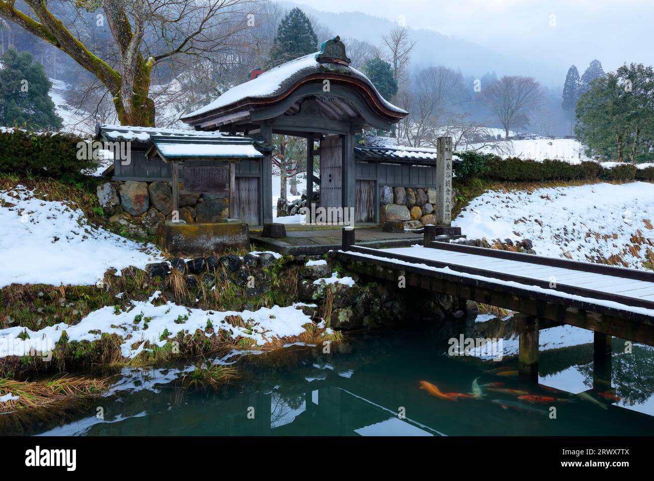 Snowy scenery of the ruins of the Asakura clan in Ichijodani, Hokuriku ...