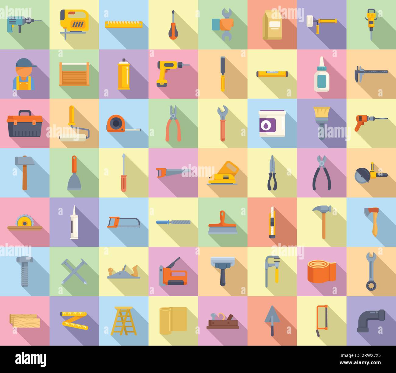 DIY repair icons set flat vector. Work repair. House interior Stock ...