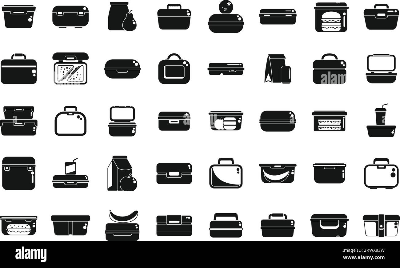 Kids lunch box icons set simple vector. Snack kid. Pack box Stock ...