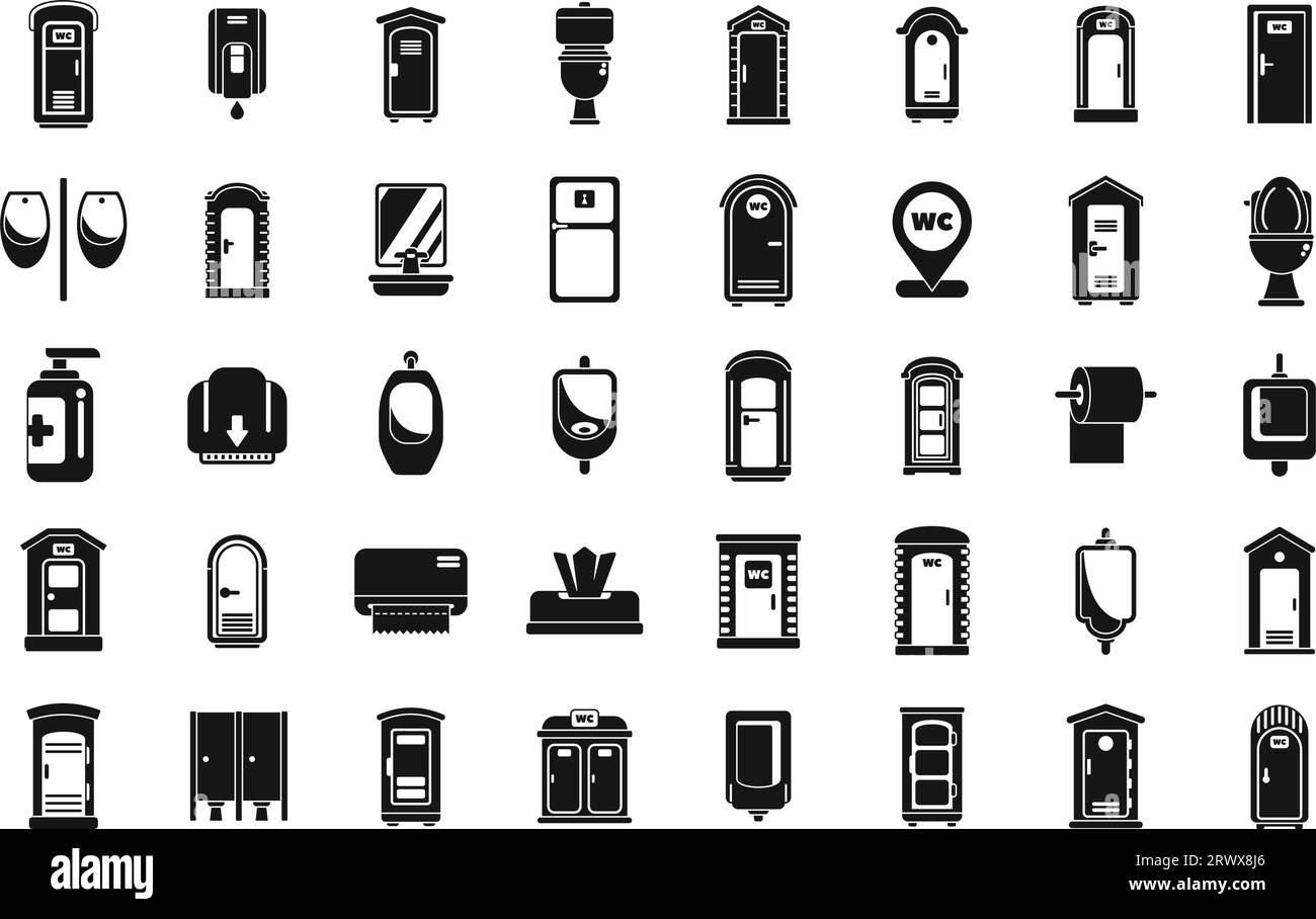Public restrooms icons set simple vector. Toilet seat. Wc bowl Stock ...