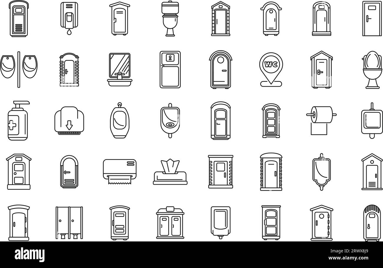Public restrooms icons set outline vector. Toilet seat. Wc bowl Stock ...