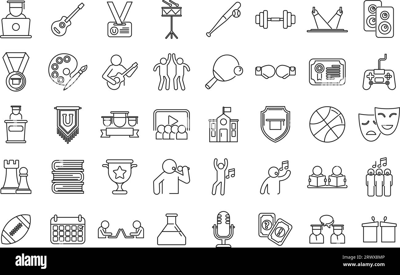 Student club icons set outline vector. Academic student. Friend ...
