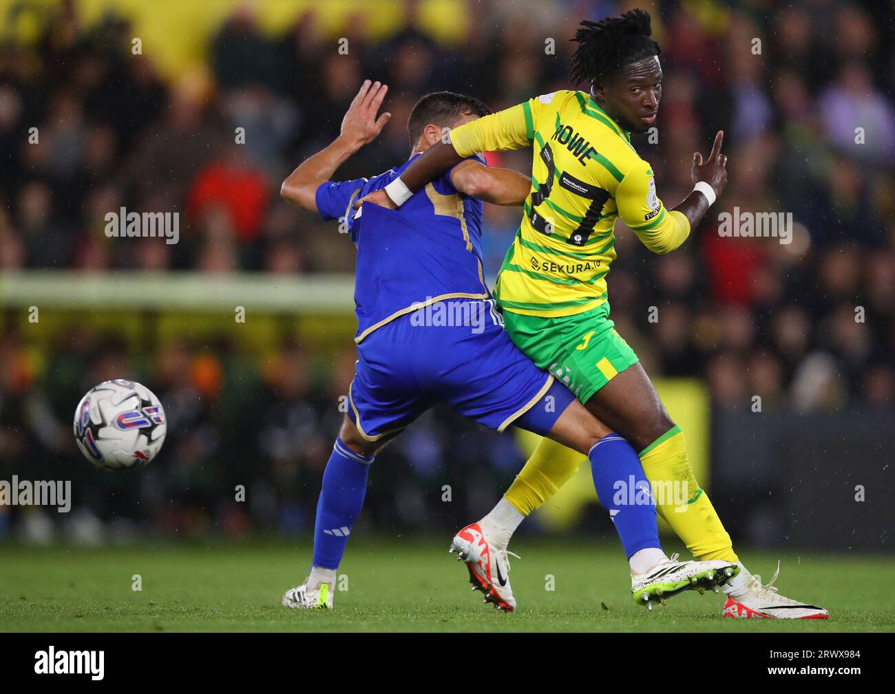 Jonathan Rowe of Norwich City and Harry Winks of Leicester City ...