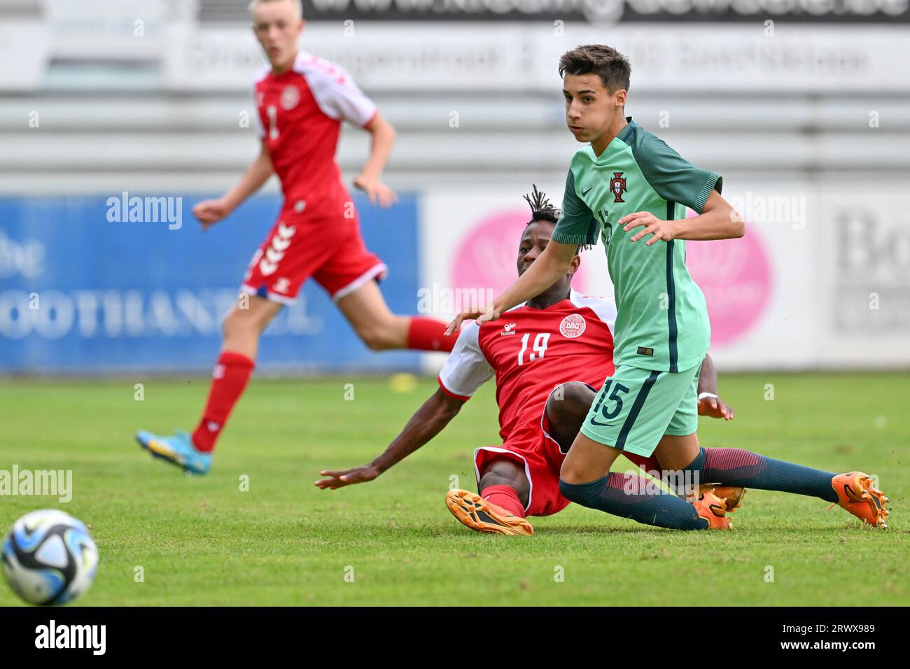 Mark Ian Steffensen (19) of Denmark pictured defending on Guilherme ...