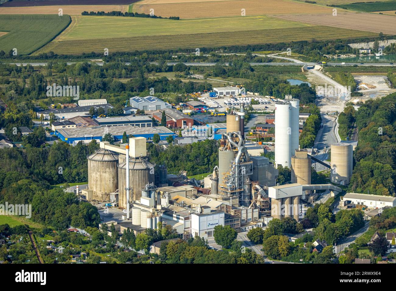 Aerial view, Holcim WestZement GmbH, Beckum, Münsterland, North Rhine ...