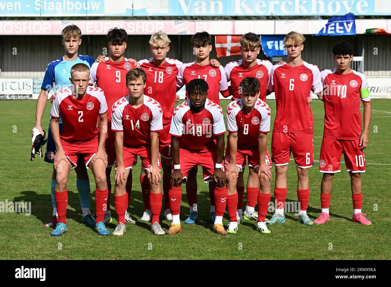 players of Denmark with goalkeeper Tobias Elnegaard (16) of Denmark ...