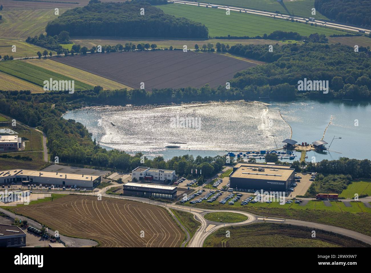 Aerial view, leisure center and Tuttenbrocksee with TwinCable Beckum ...