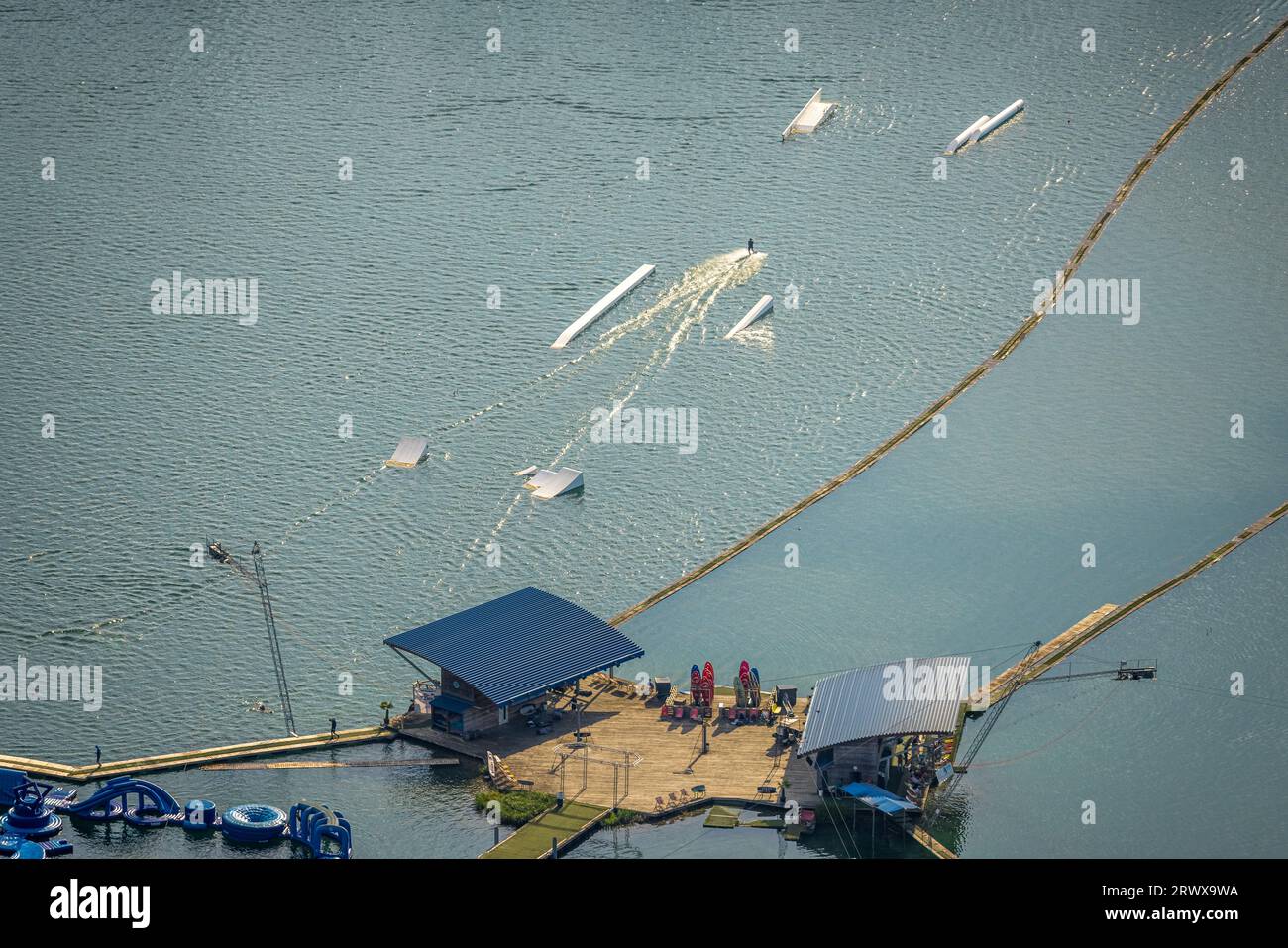 Aerial view, Tuttenbrocksee with TwinCable Beckum water ski facility in ...