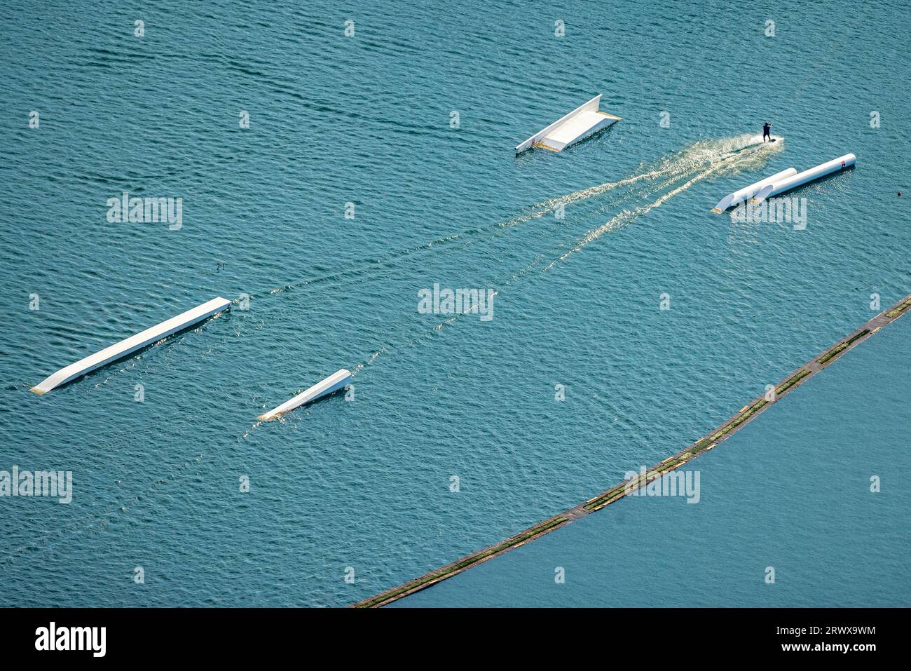 Aerial view, Tuttenbrocksee with TwinCable Beckum water ski facility in ...
