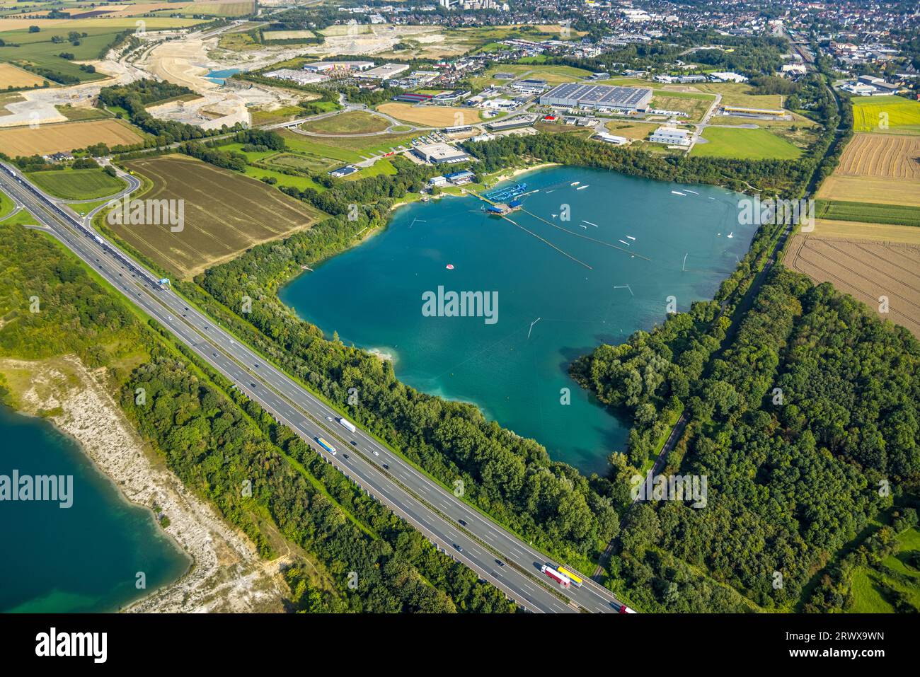 Aerial view, Tuttenbrocksee with TwinCable Beckum water ski facility in ...