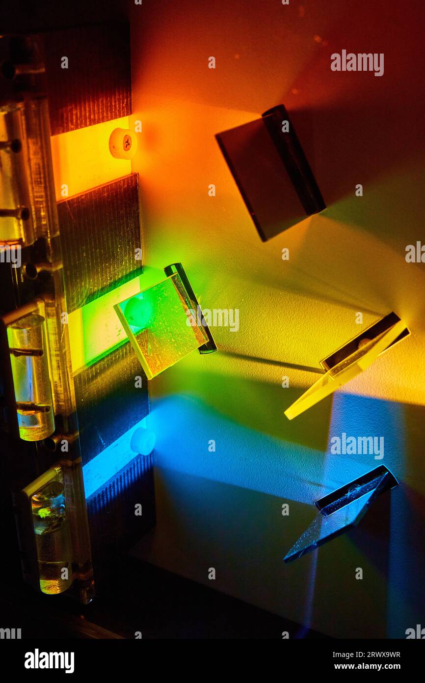 Different colored pieces of glass creating new colors of light in ...