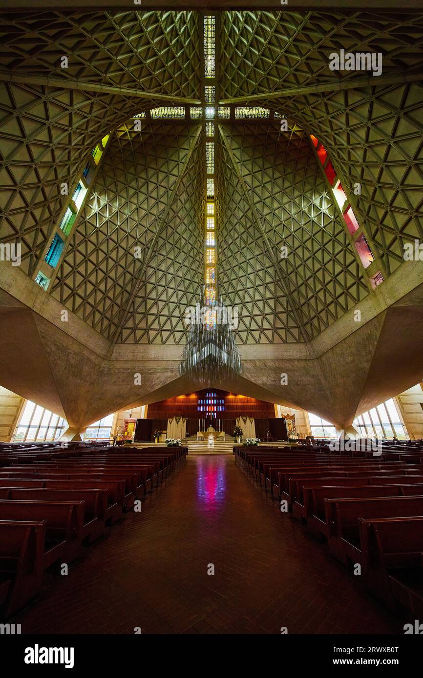 Aisle between pews and tall ceiling inside Cathedral of Saint Mary of ...