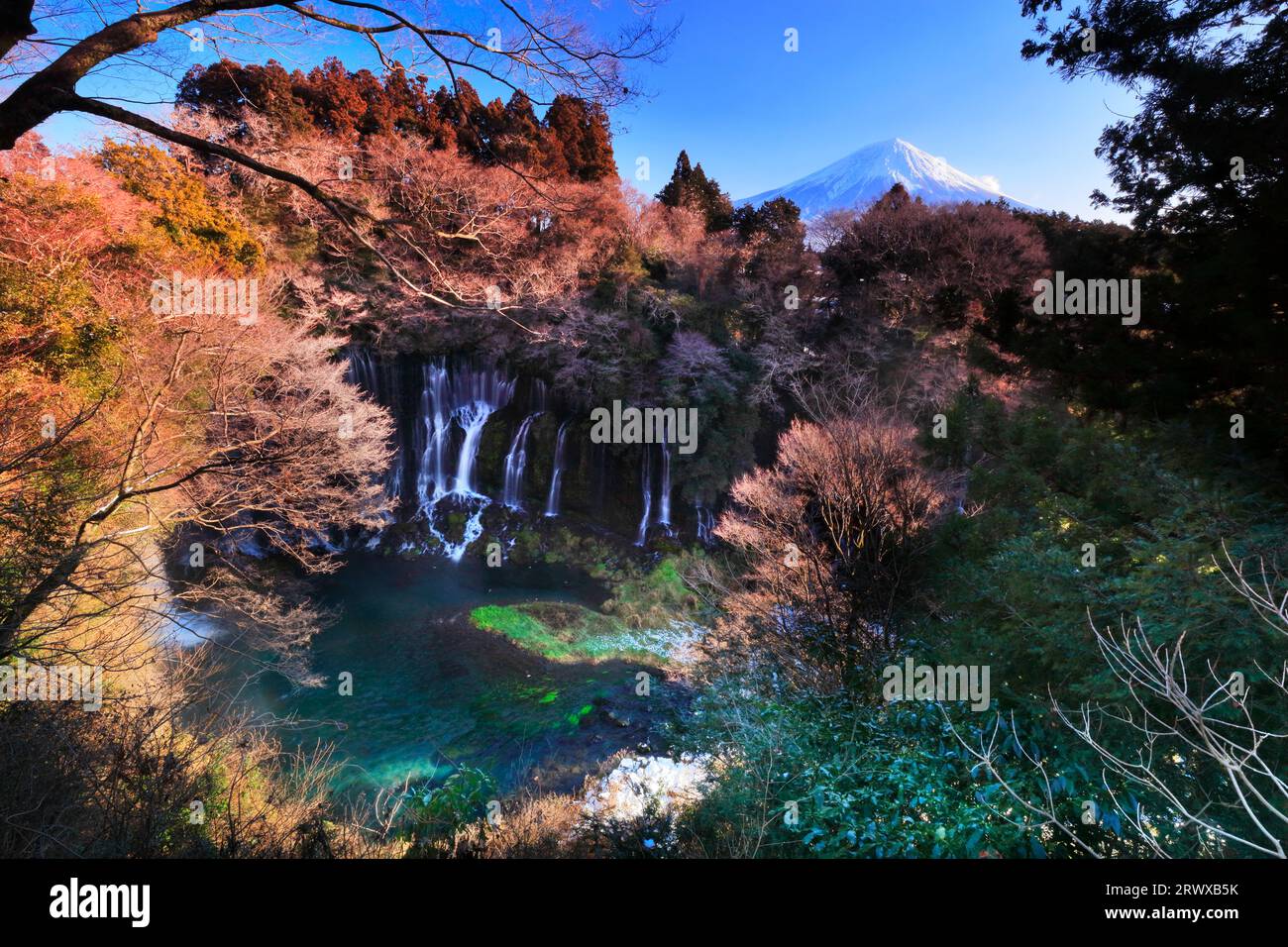 Shiraito Falls in winter with snow and Mt. Fuji Stock Photo - Alamy