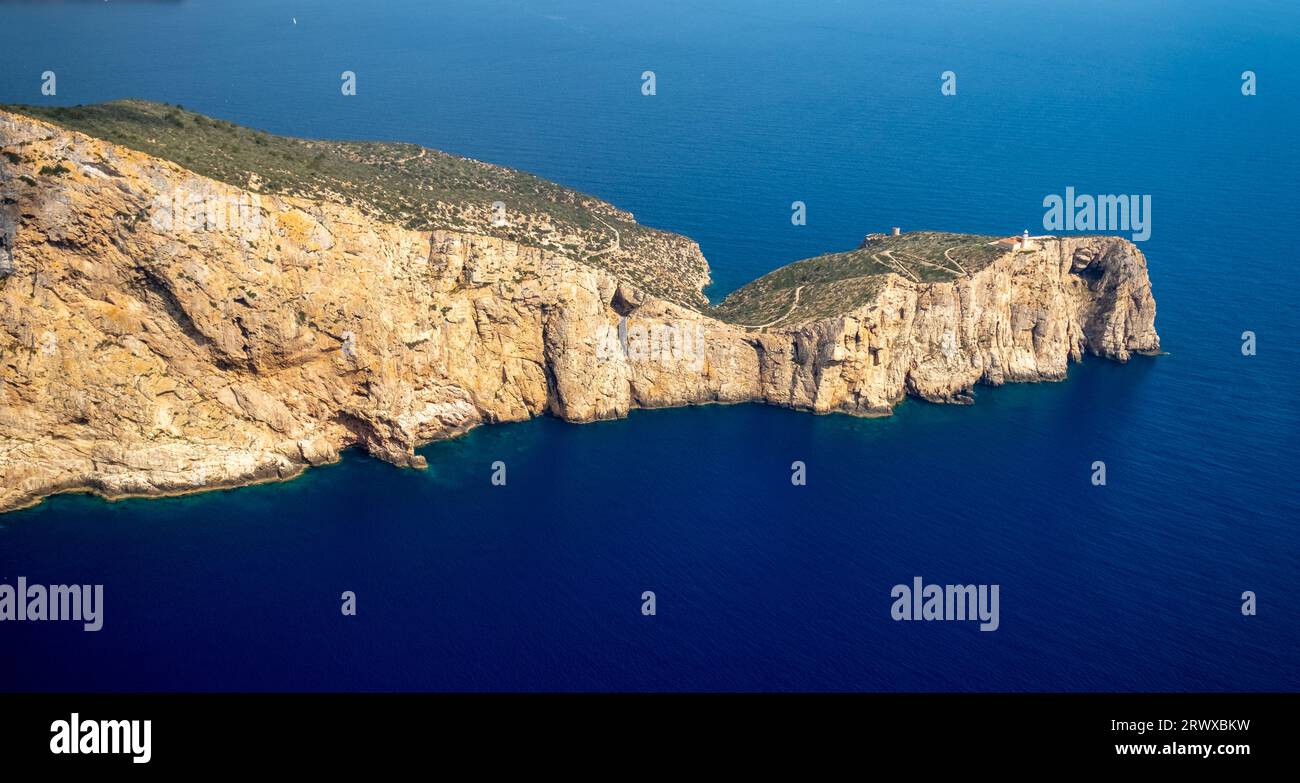 Aerial view, Sa Dragonera, Dragon Island with Far de Llebeig ...