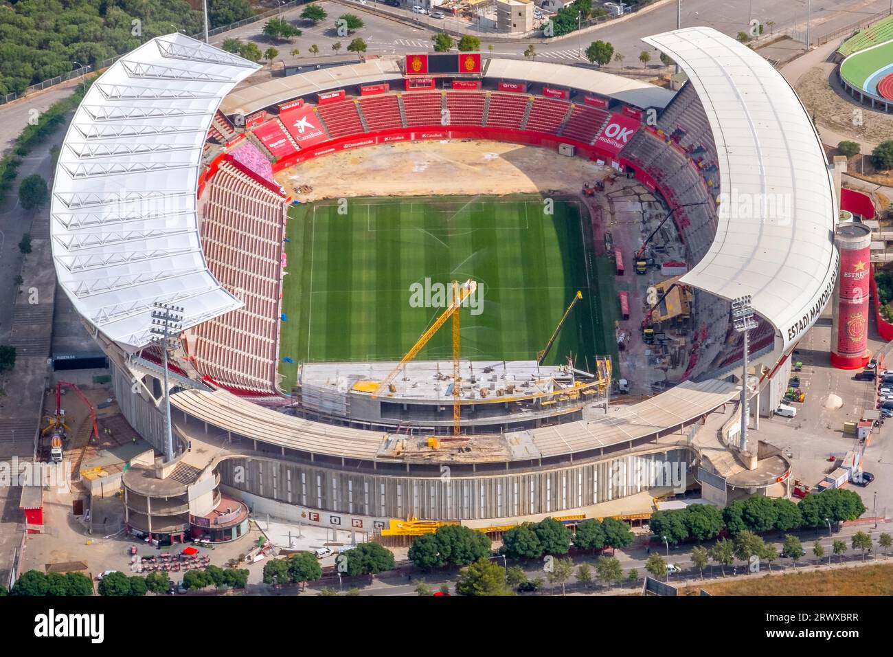 Aerial view, soccer stadium Estadi Mallorca Son Moix, construction site ...
