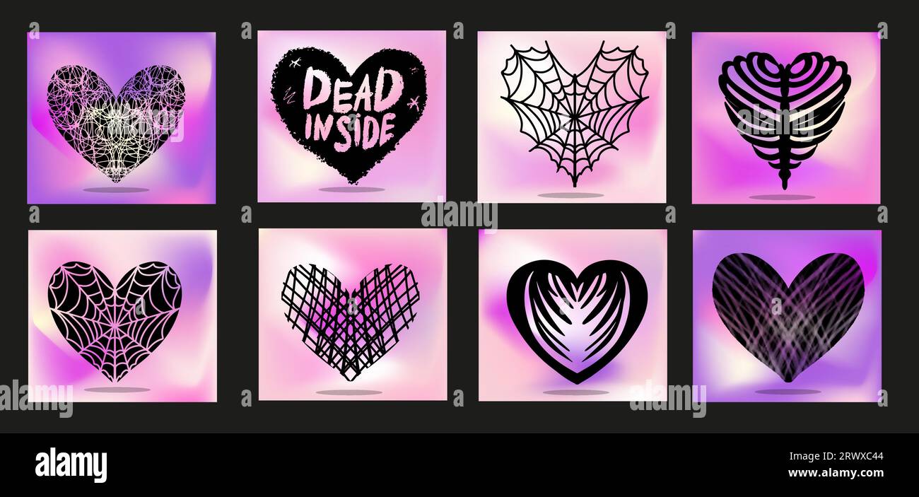 y2k emo poster spider web hearts. Dead inside for t-shirts. Vector ...