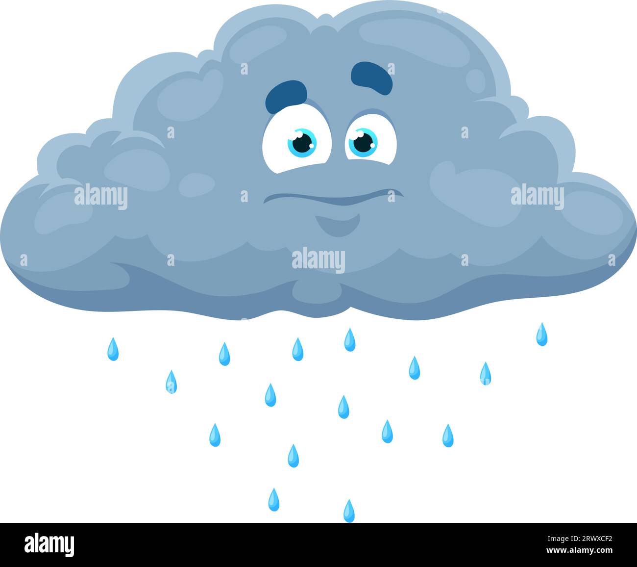 Cartoon rainy cloud weather character with rain droplets falling from ...