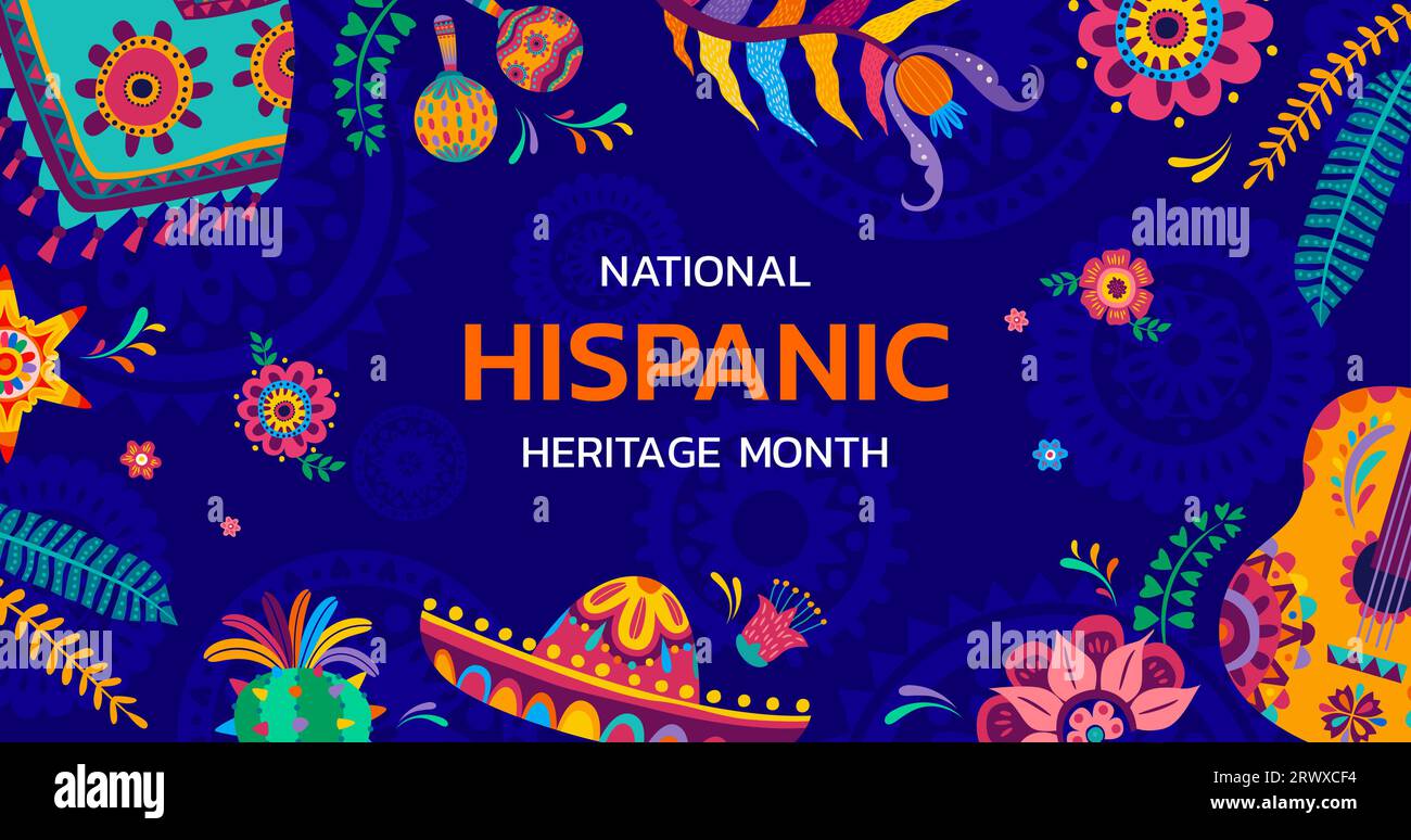 National Hispanic Heritage Month Banner With Tropical Flowers And