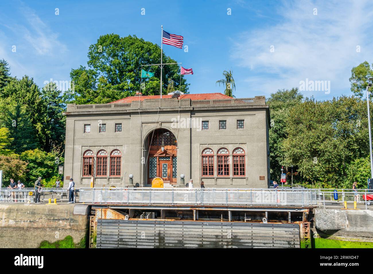 An old historic building at the Ballard Locks in Ballard, Washington ...