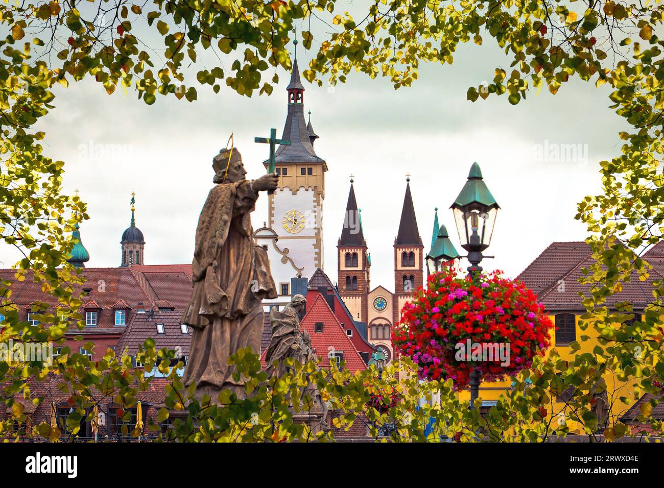 Scenic towers and landmarks in the Old Town of Wurzburg view, Bavaria ...