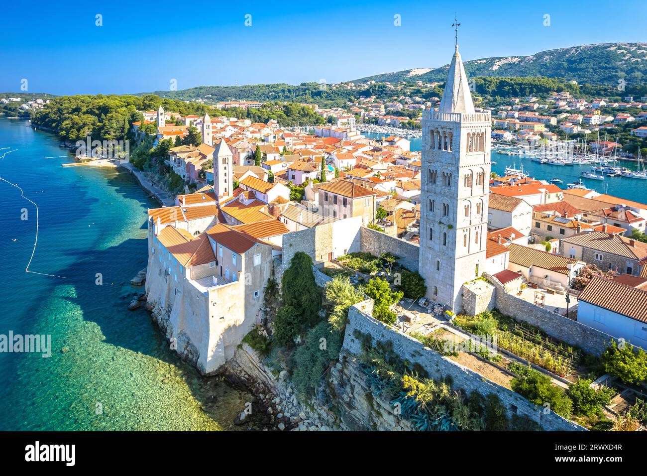 Four tower od historic Rab town view, Island of Rab, archipelago of ...