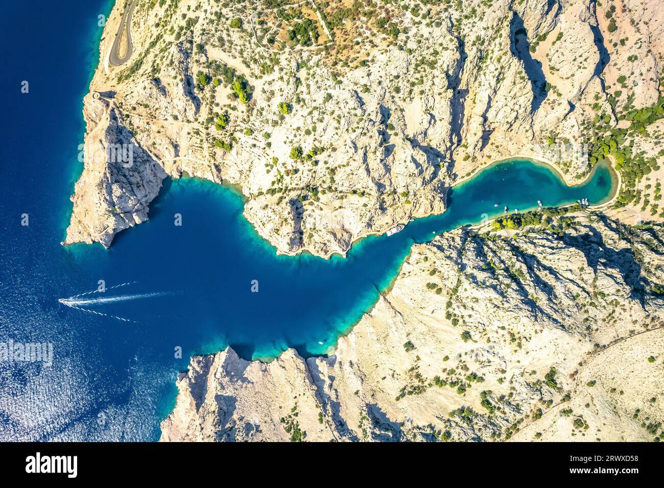 Zavratnica bay fjord under Velebit mountain aerial panoramic view ...