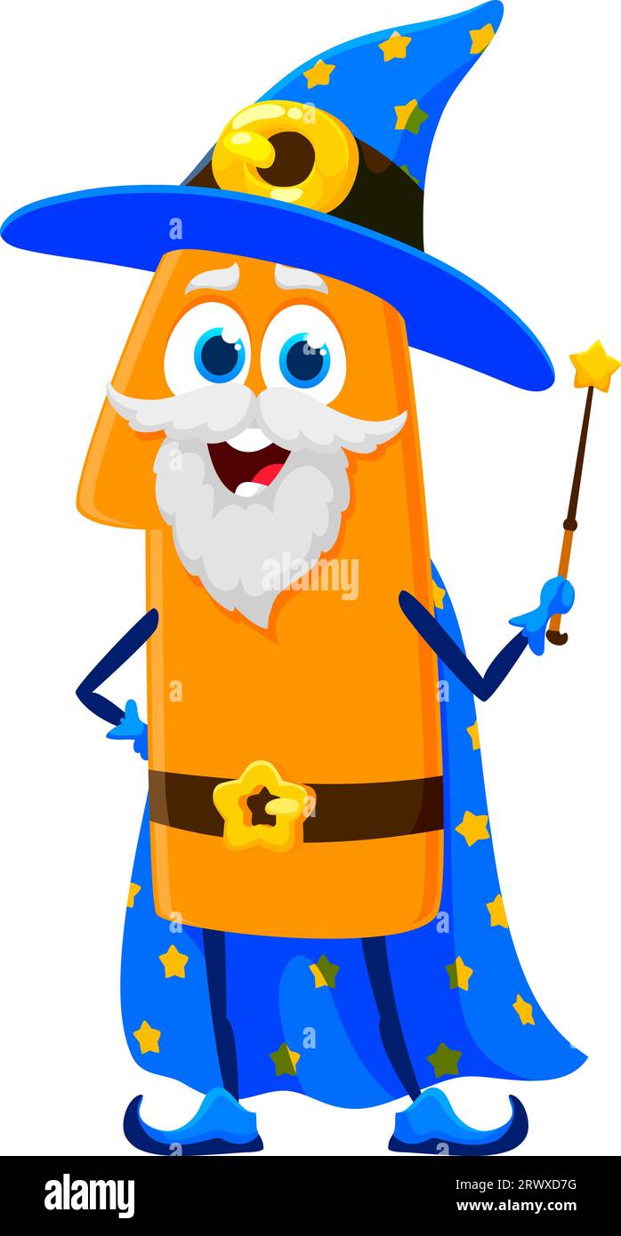 Halloween cartoon number 1 in wizard mage costume for holiday, vector ...
