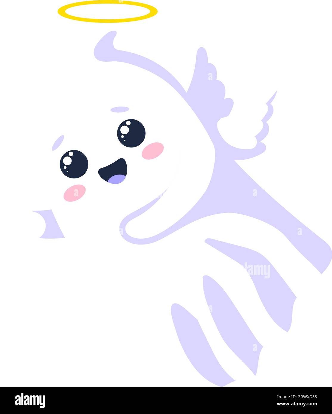 Halloween kawaii ghost angel character with white wings, halo, rosy ...