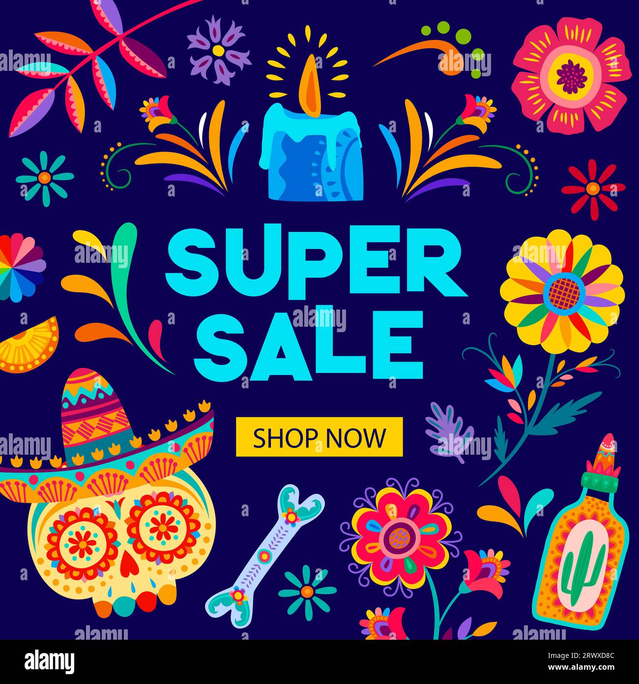 Day of the Dead Dia De Los Muertos sale banner of mexican Halloween ...