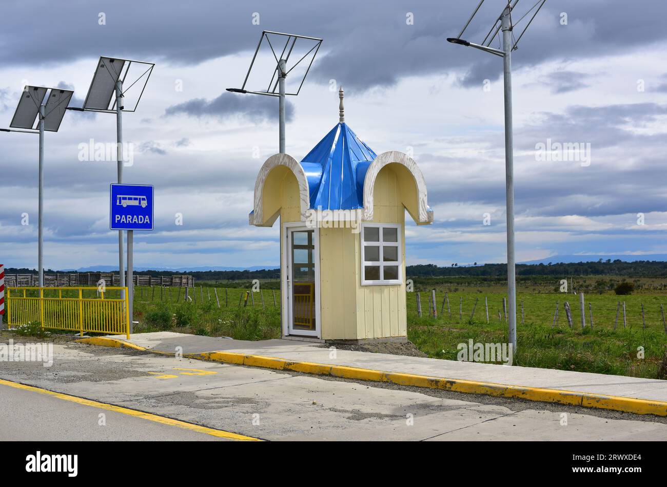 Bus stop. Ultima Esperanza, Magallanes y Antartica Chilena Stock Photo ...