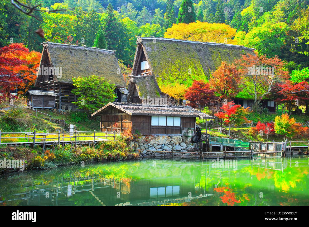 Autumn leaves in Hida Folk Village, Hida no Sato Stock Photo - Alamy