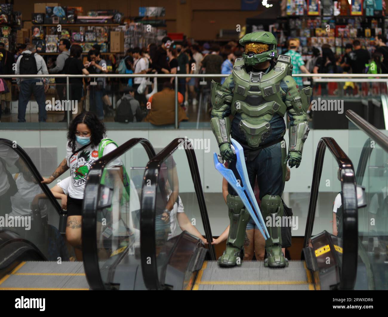 Cosplayer dressed as Master Chief walks in to attend the ‘Fan Expo ...