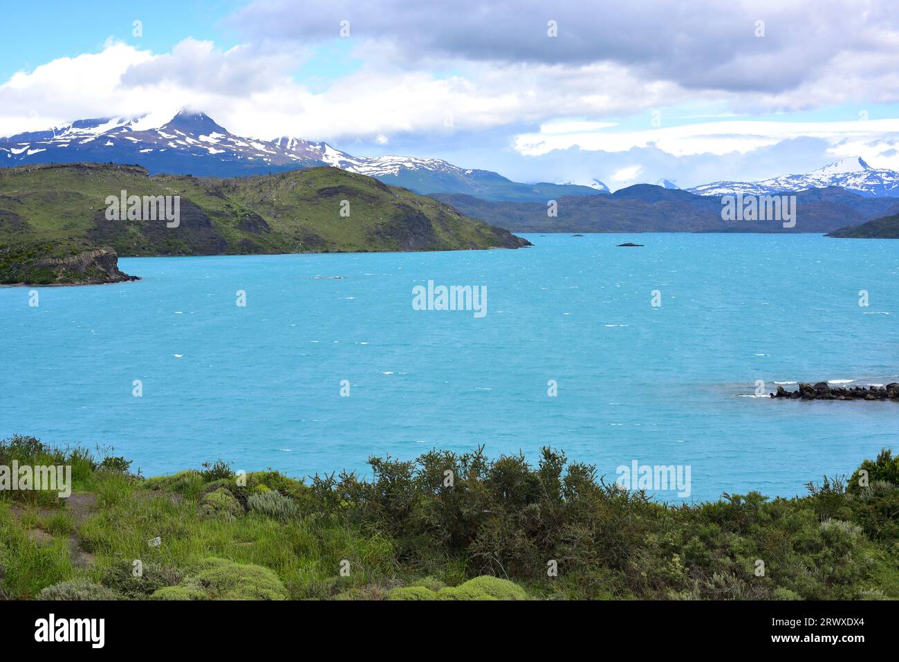 Torres del Paine National Park from Lago Pehoe. Provincia de Ultima ...