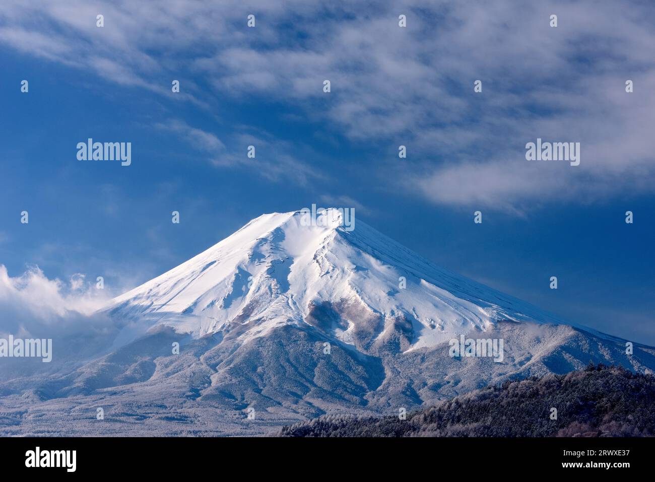 Snowy Mt. Fuji and Clouds seen from Fujiyoshida City Stock Photo - Alamy