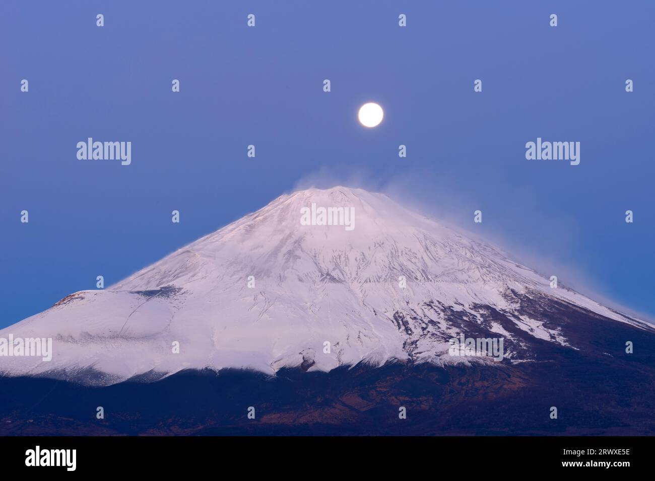 Fuji and the moon at dawn from Gotemba City Stock Photo - Alamy