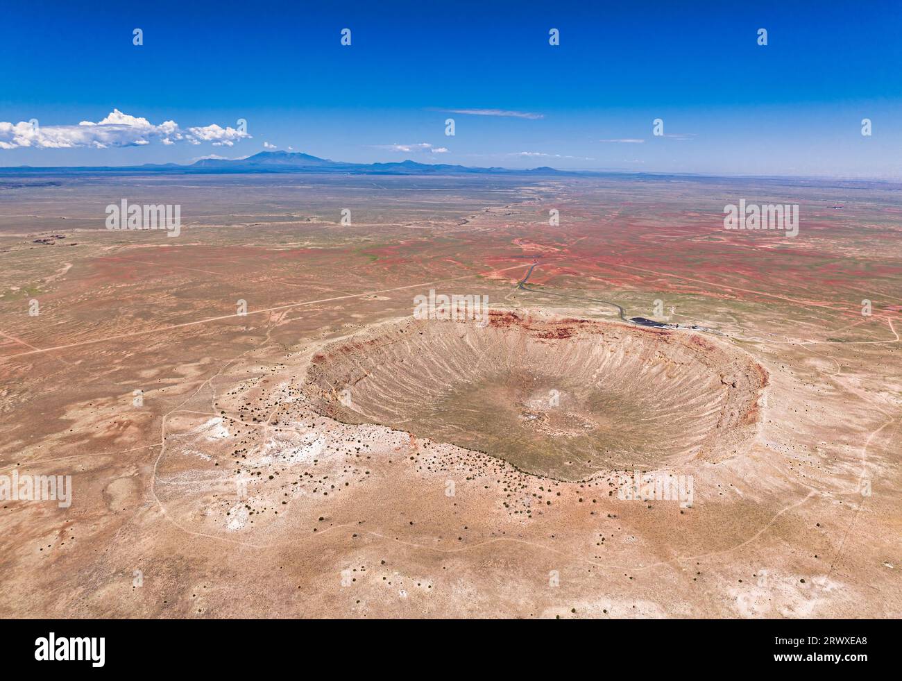 Amazing aerial view of the Meteor Crater Natural Landmark near Winslow ...