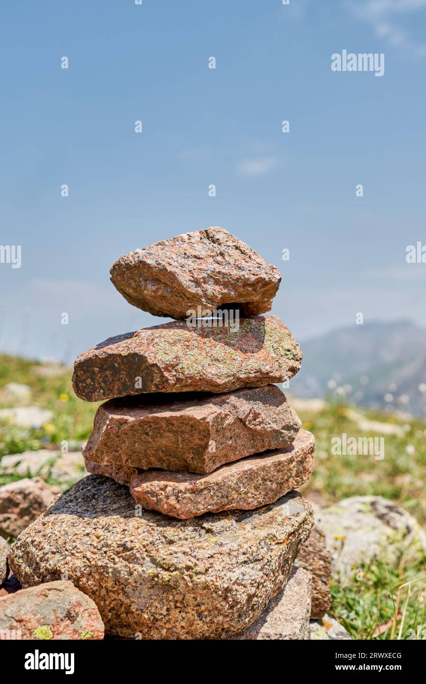 Zen balanced stones stack in high mountains. Pyramidal of stones ...