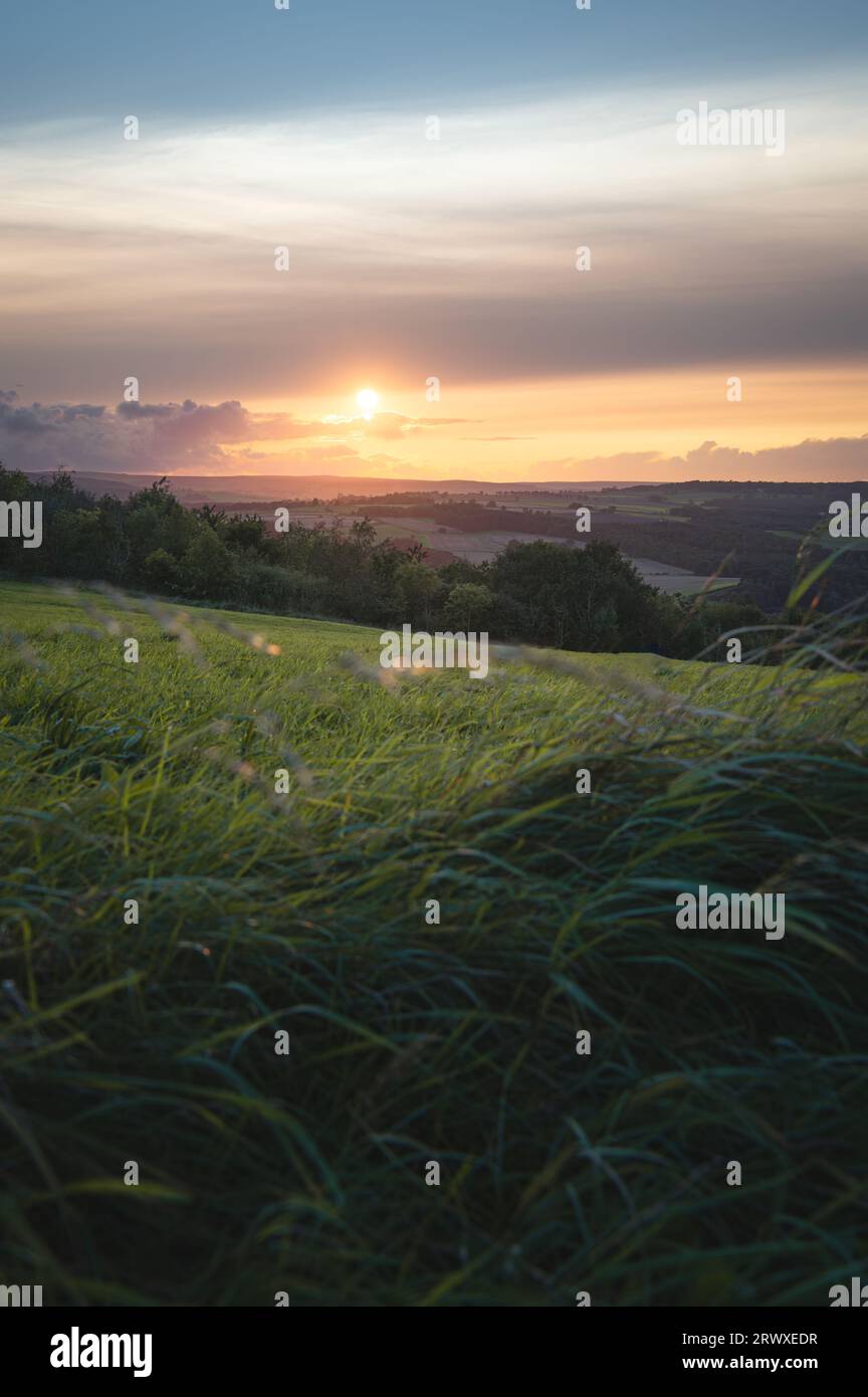 Sunset viewed from the edge of Consett, County Durham. Fawcett park ...
