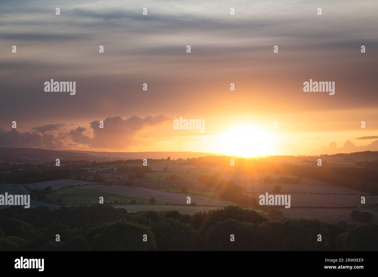 Sunset viewed from the edge of Consett, County Durham. Fawcett park ...