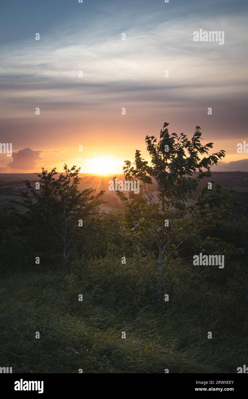 Sunset viewed from the edge of Consett, County Durham. Fawcett park ...