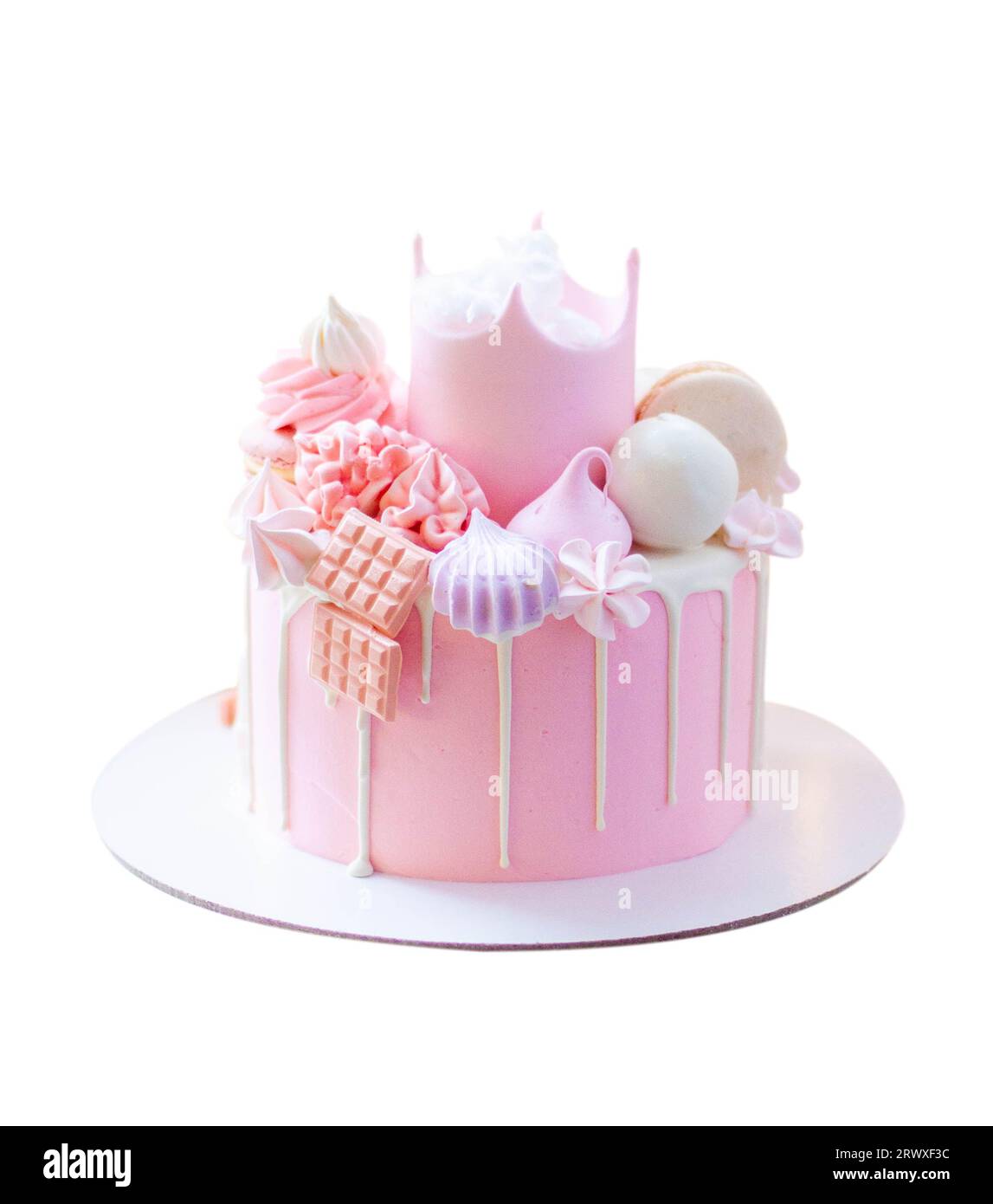 Cute pink cake for a little girl decorated with melted white chocolate ...