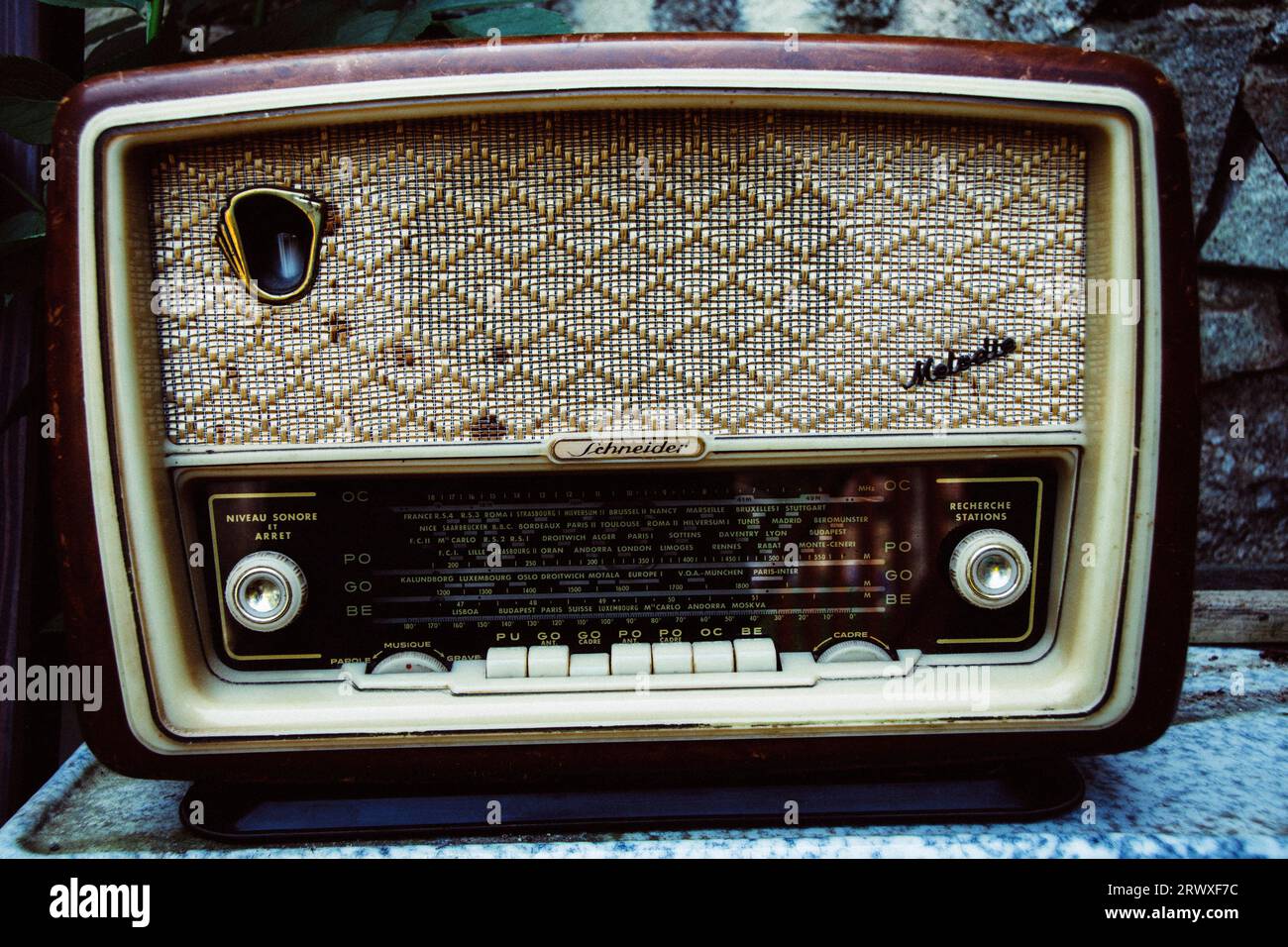 Vintage Melodia Radio Receiver on a Stone Wall Stock Photo - Alamy