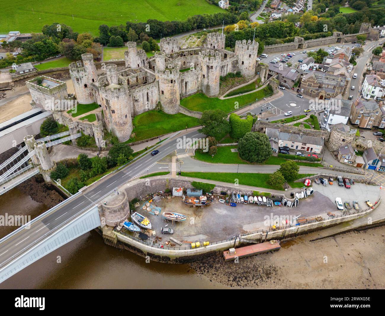 Aerial View Of Conwy Castle In The Town Of Conwy In North Wales It Was