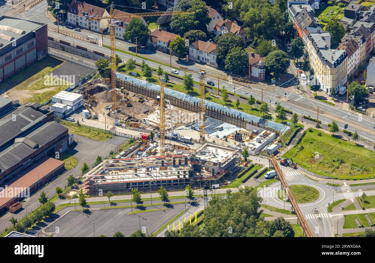 Aerial view, construction site with new building in Westpark at Platz ...