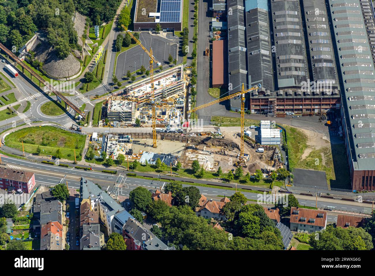 Aerial view, construction site with new building in Westpark at Platz ...