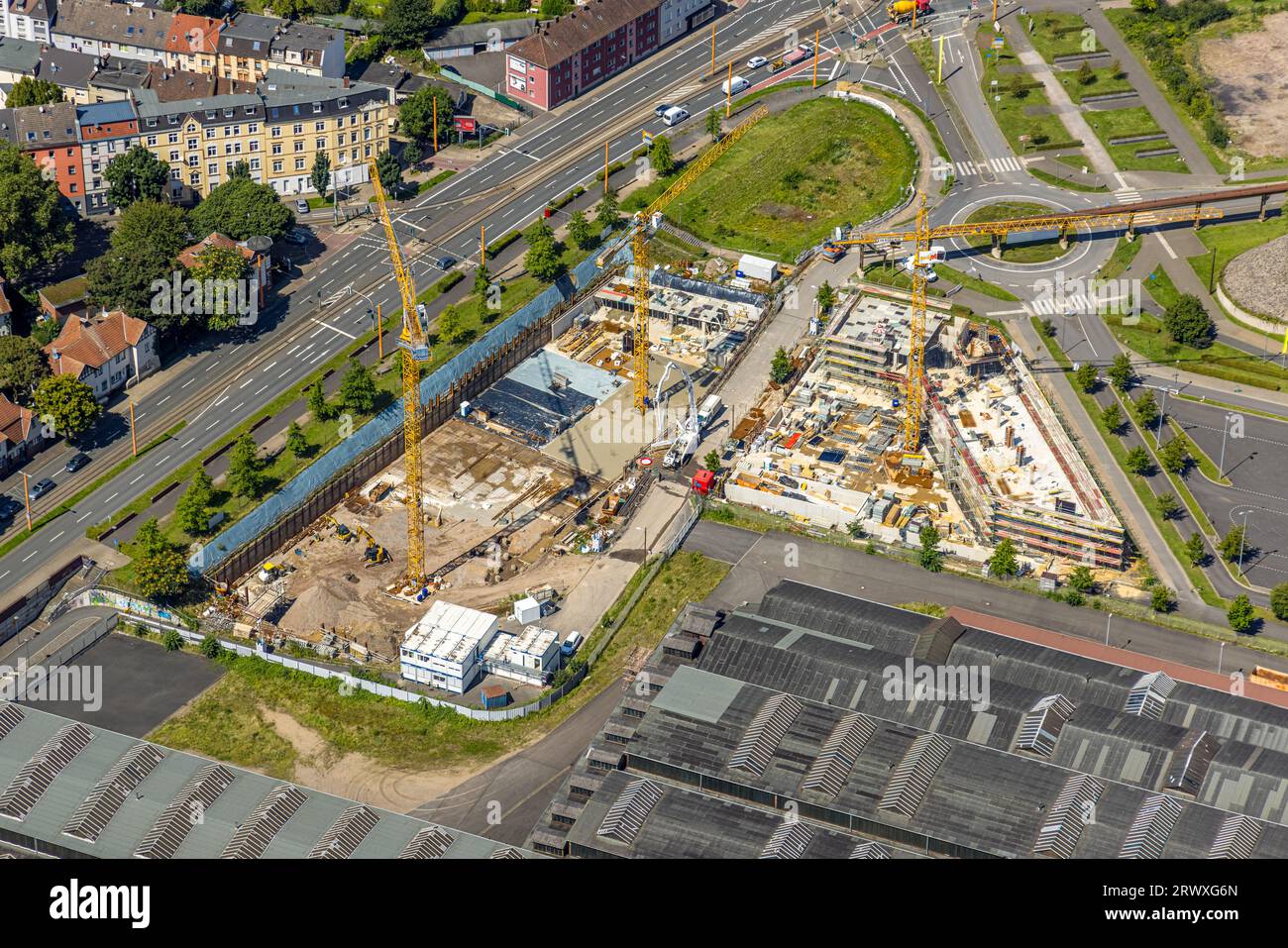 Aerial view, construction site with new building in Westpark at Platz ...