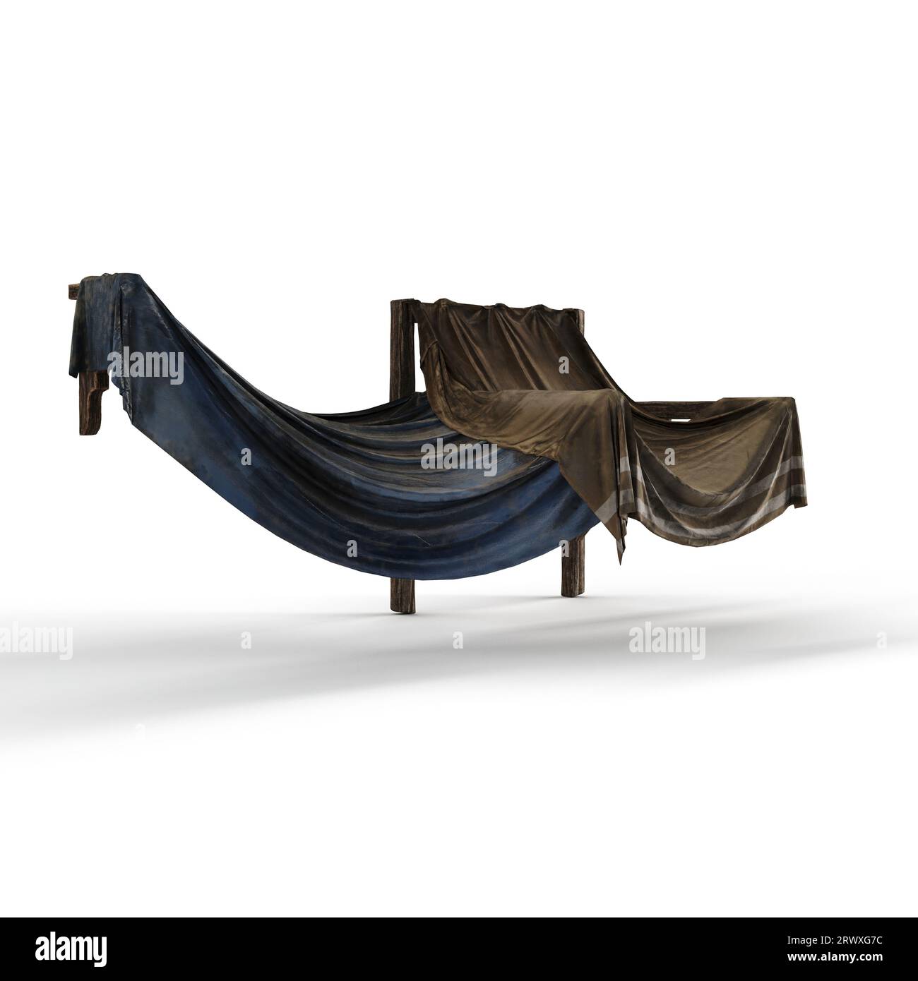 A 3D rendering of a dark fabric draped over a chair on a white ...