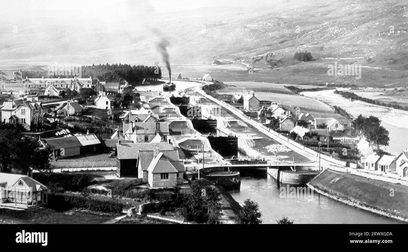 Caledonian Canal. Fort Augustus, Scotland, Victorian period Stock Photo ...