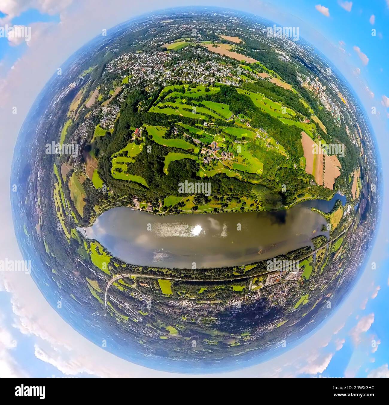 Aerial view, Kemnader See, golf course Bochumer Golfclub Im Mailand ...